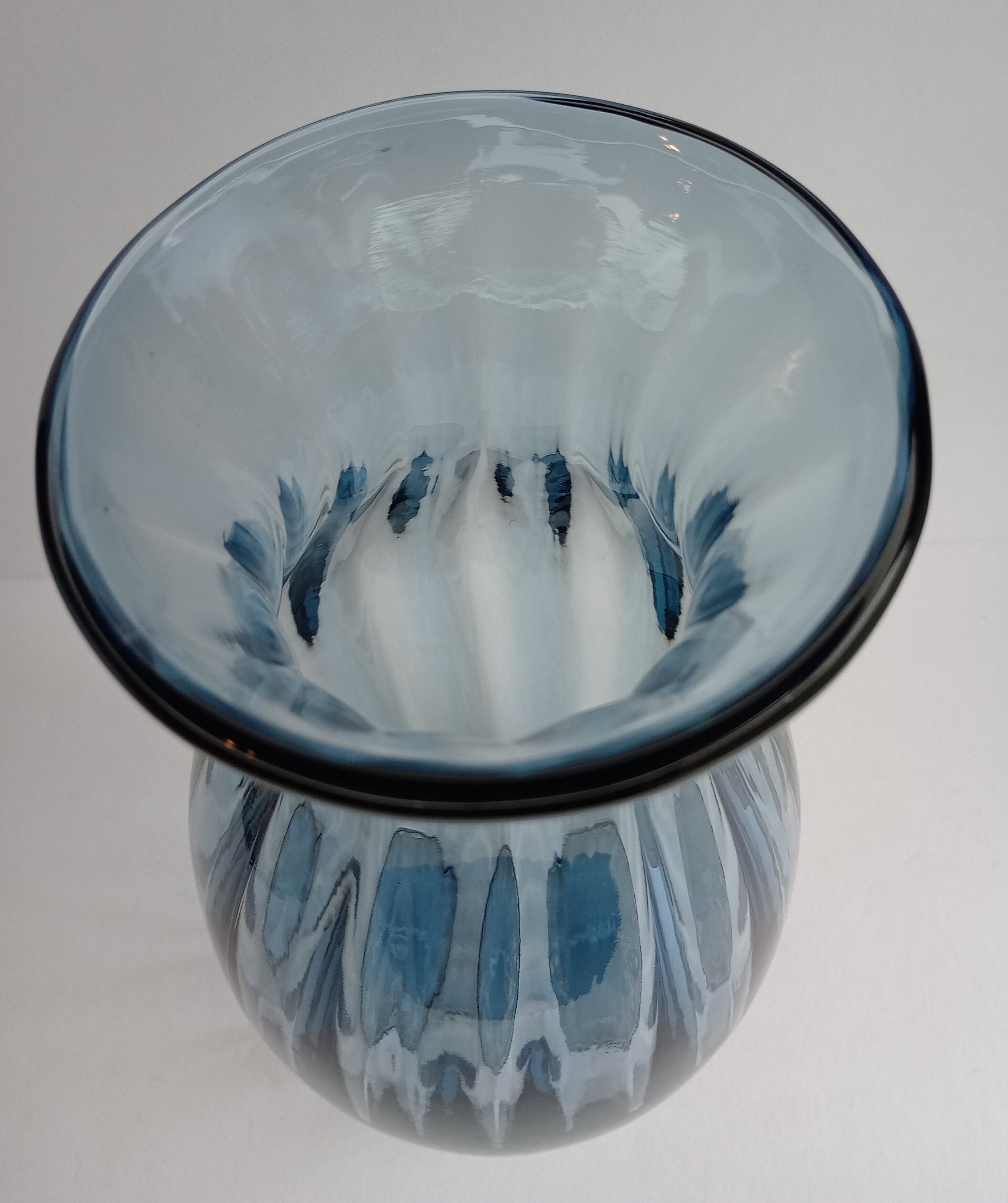 Vintage Large Blue Glass Vase Ribbed 10.5in - Etsy