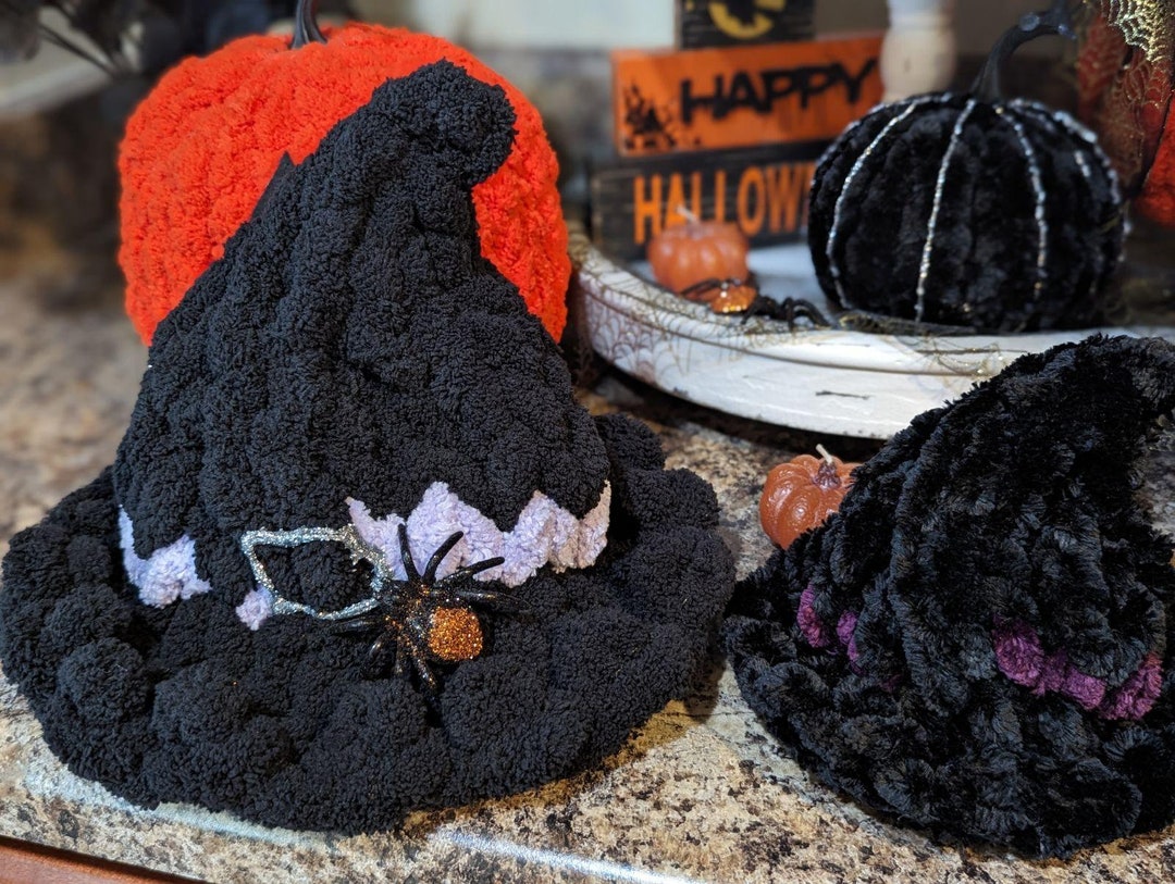Halloween Witch Hat, Pattern Tutorial Chunky Hand, Knit, Pumpkin Size ...