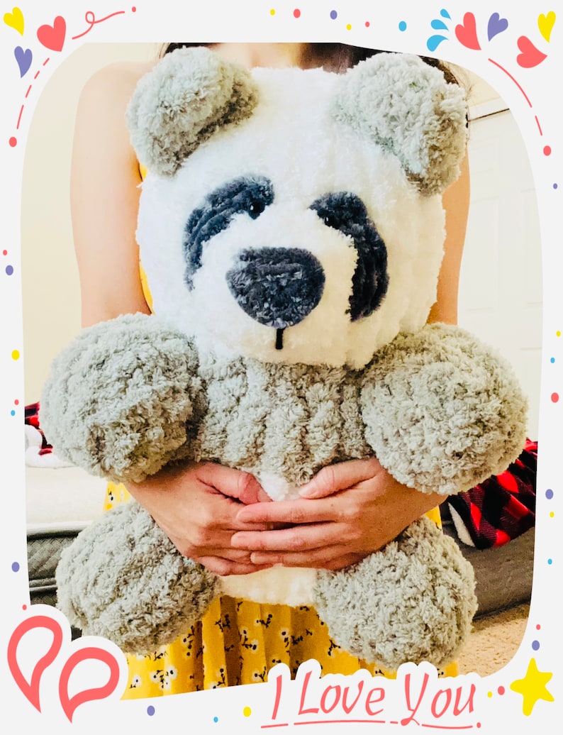 Chunky Hand Knit Panda Plushie | Finger Knit Animal Plushie | Polar ...