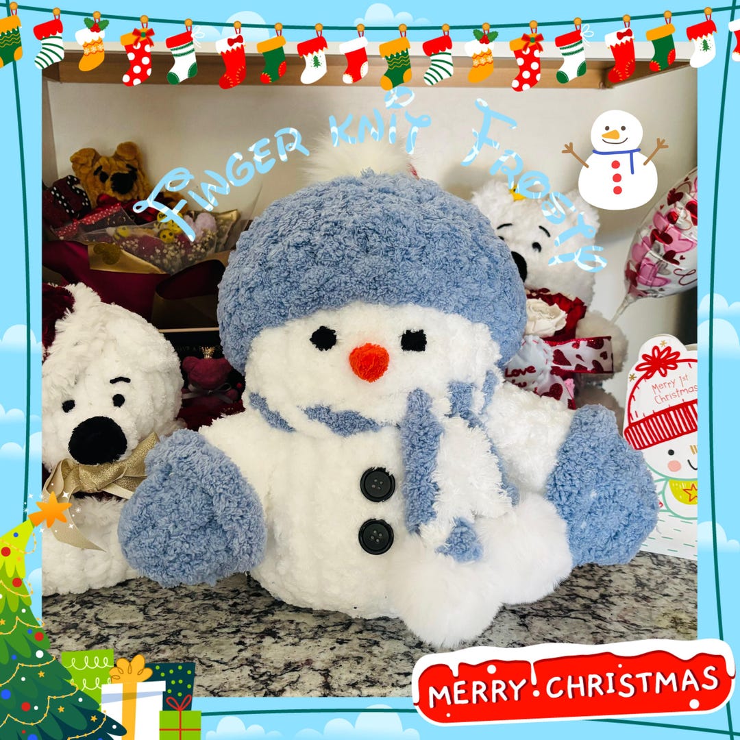 Hand Knit Frosty Snowman Plushie | Finger Knit Christmas Plushie ...