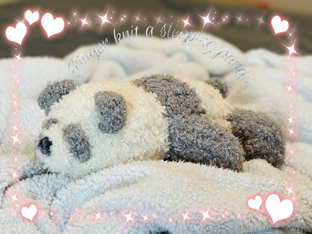 Hand Knit Sleeping Panda Weighted Plush | Finger Knit Stuffed Animal ...