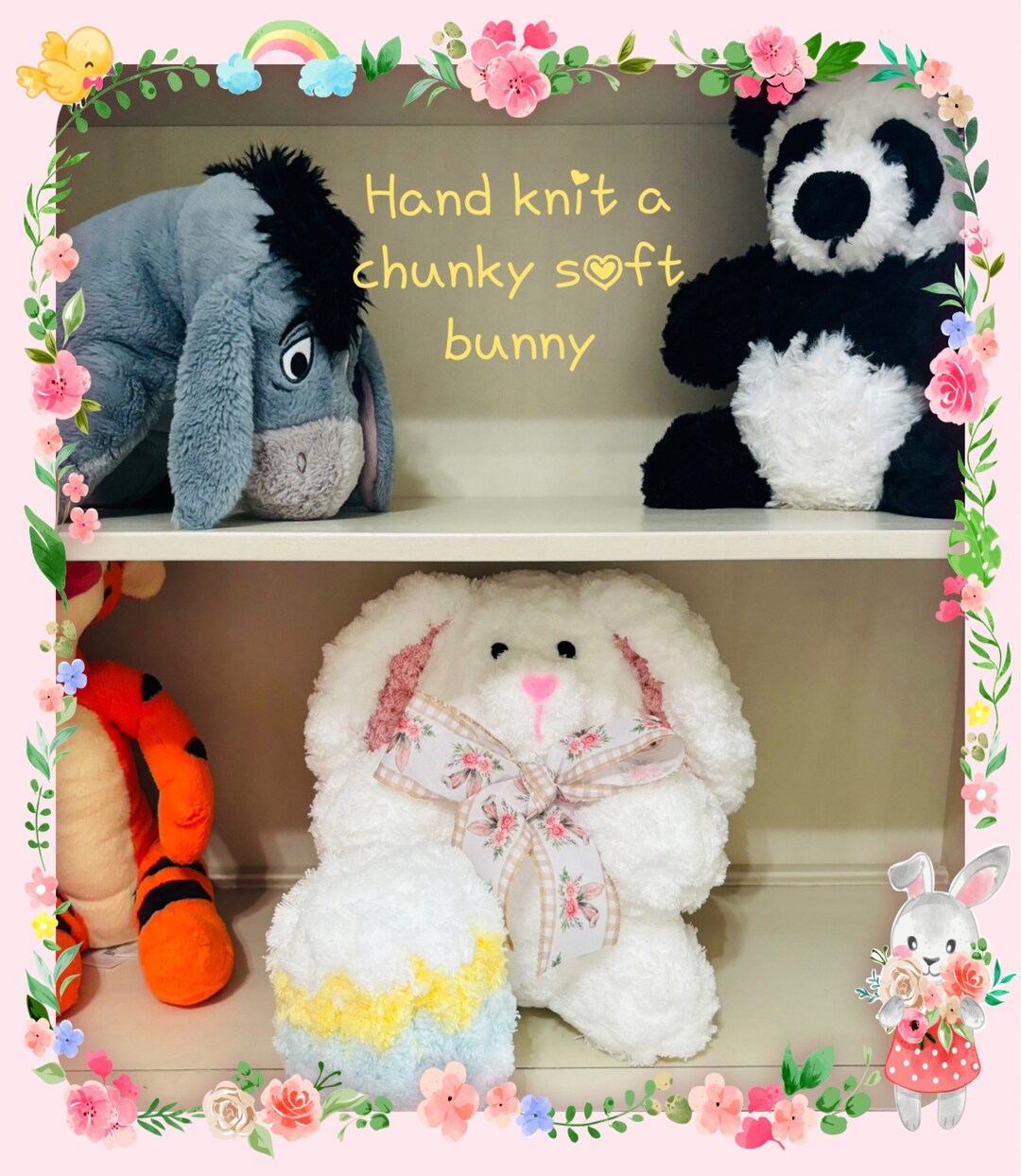 Hand Knit Chunky Easter Bunny Finger Knit Animal Plushie Chunky Hand ...