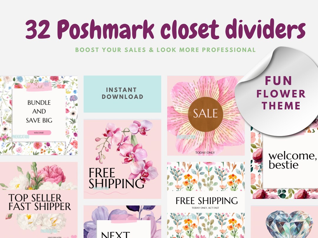 FLOWER PINK Poshmark Closet Signs, Editable Poshmark Banner & Closet ...