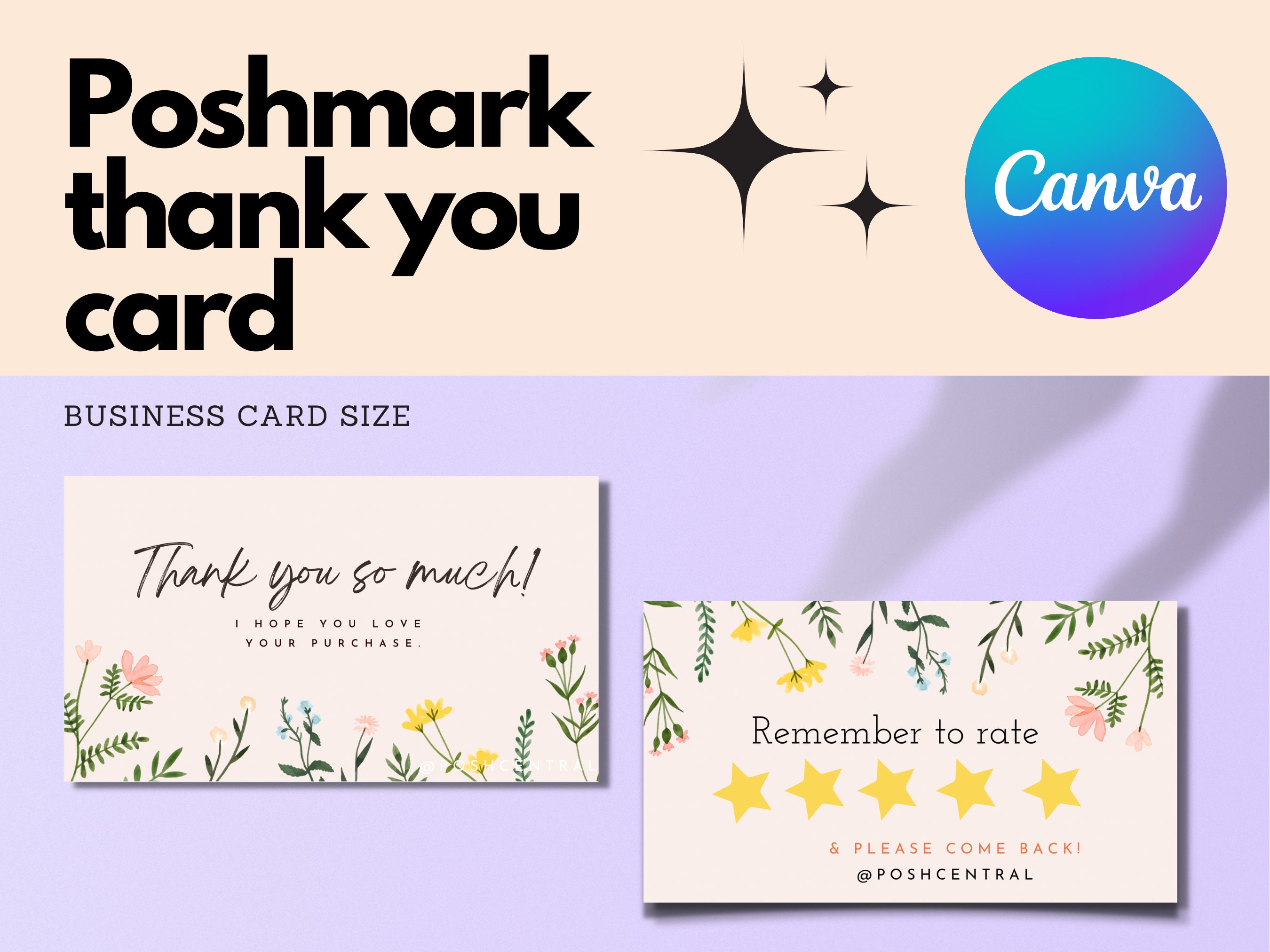 Poshmark Reseller Thank You Card Business Card Canva Printable Template ...