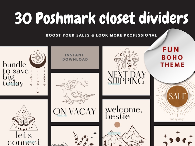 BOHO LINE ART Poshmark Closet Signs, Editable Poshmark Banner & Closet ...