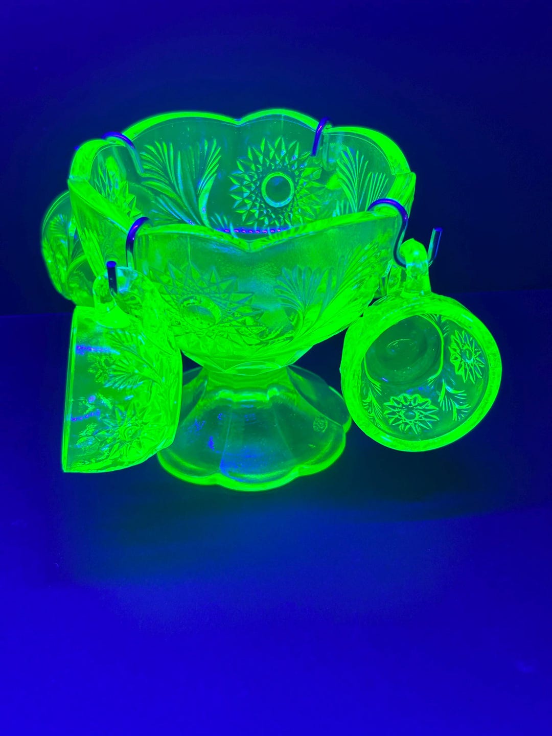 Uranium Glass Vaseline Mini Punch Bowl Set Nice Glow PERFECT GIFT ...