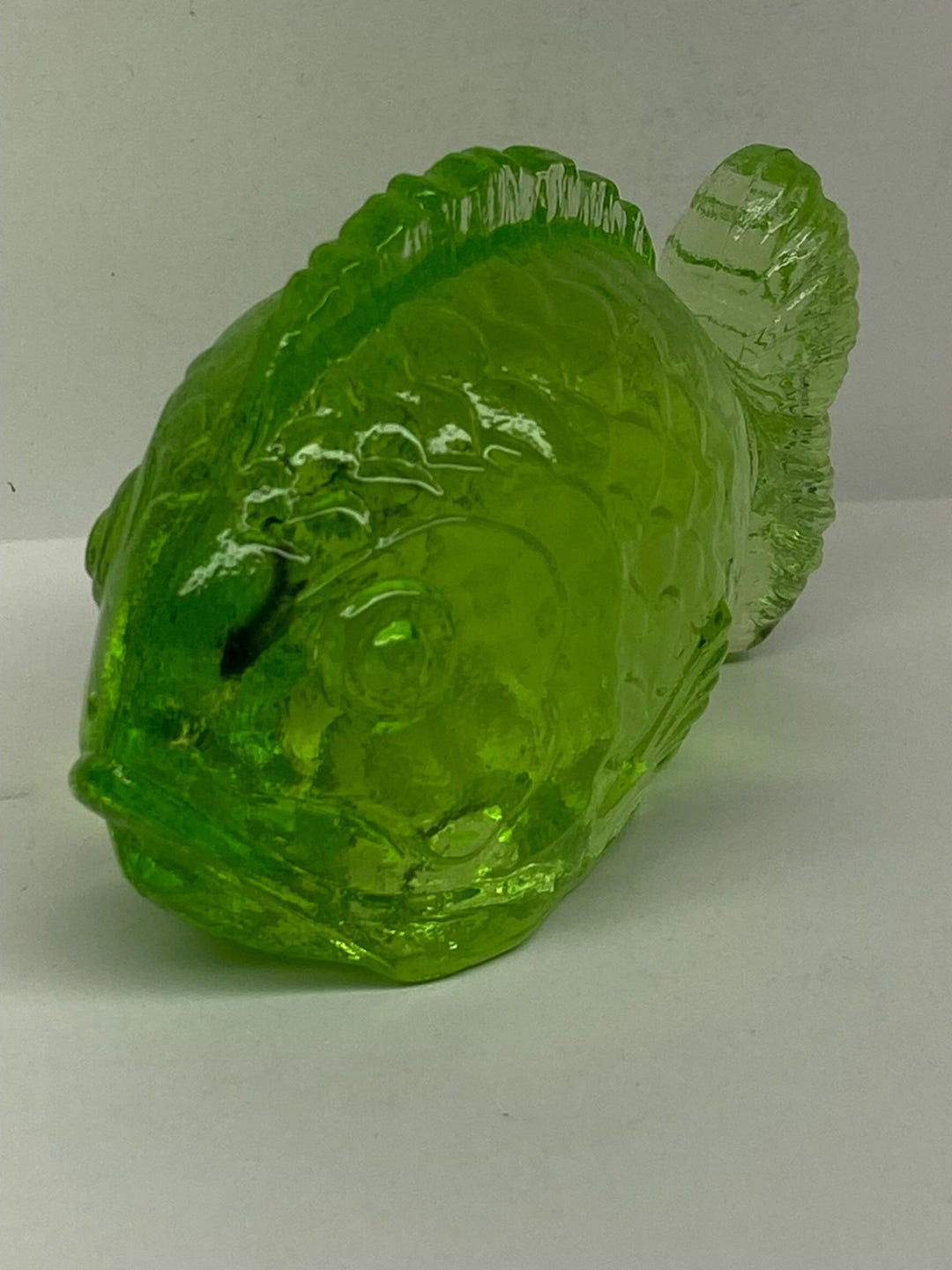 Green Vaseline Uranium Glass Chubby Fish Bright Glow (black Swirl) - Etsy