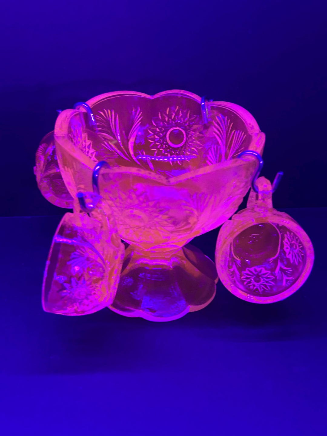 Blue Selenium Glass Mini Punch Bowl Set Glow Perfect T Etsy