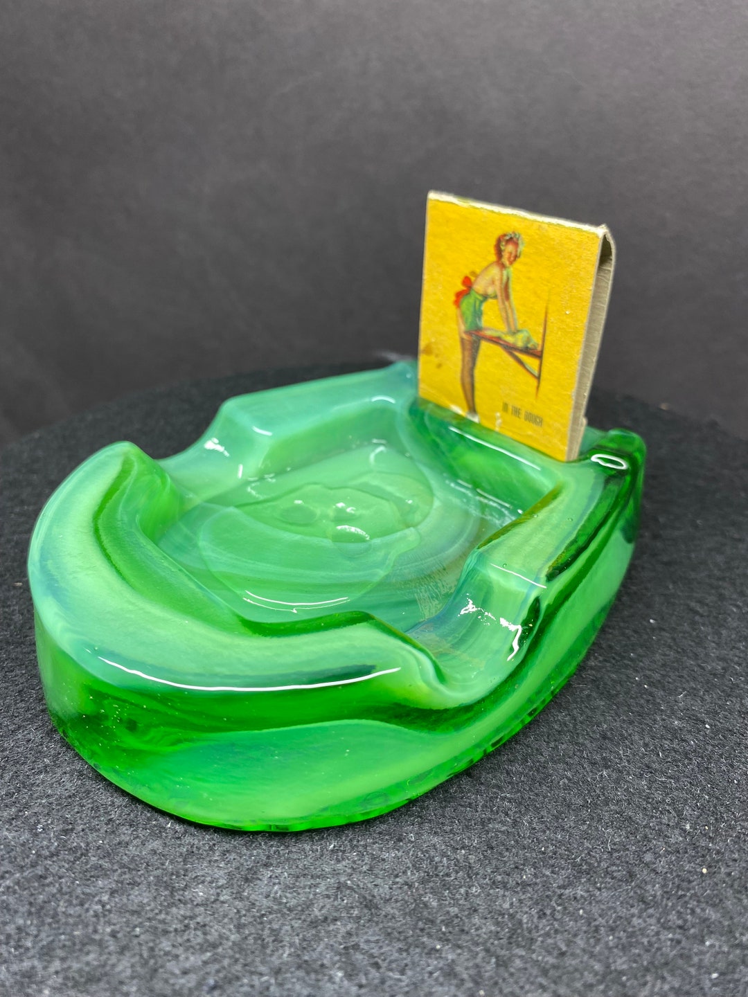 Art Deco Slag Glass Uranium Anti/smoking Skull Ashtray Match Holder ...
