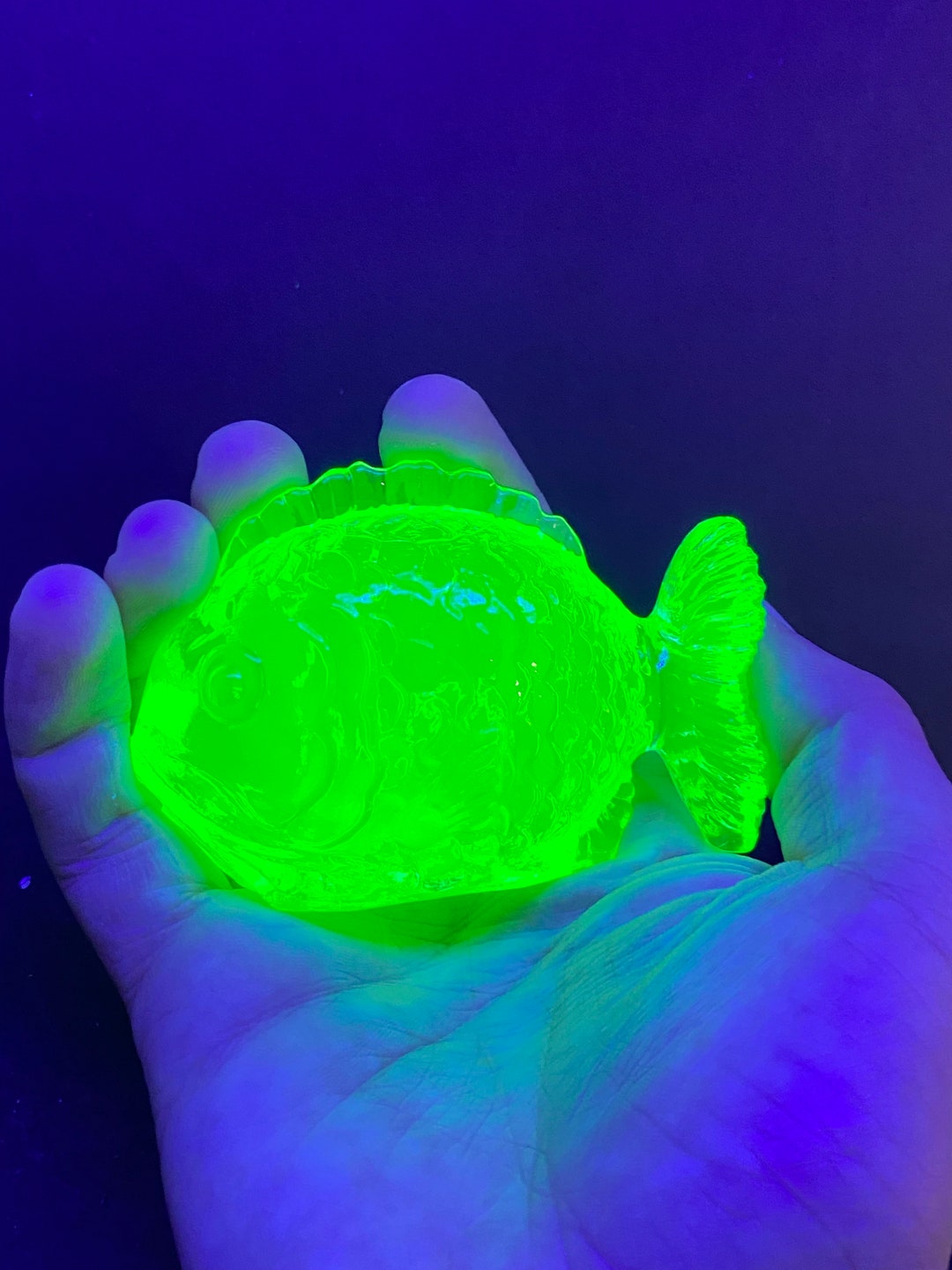 Green Uranium Glass Fish Figure Bright Glow - Great Gift - Etsy