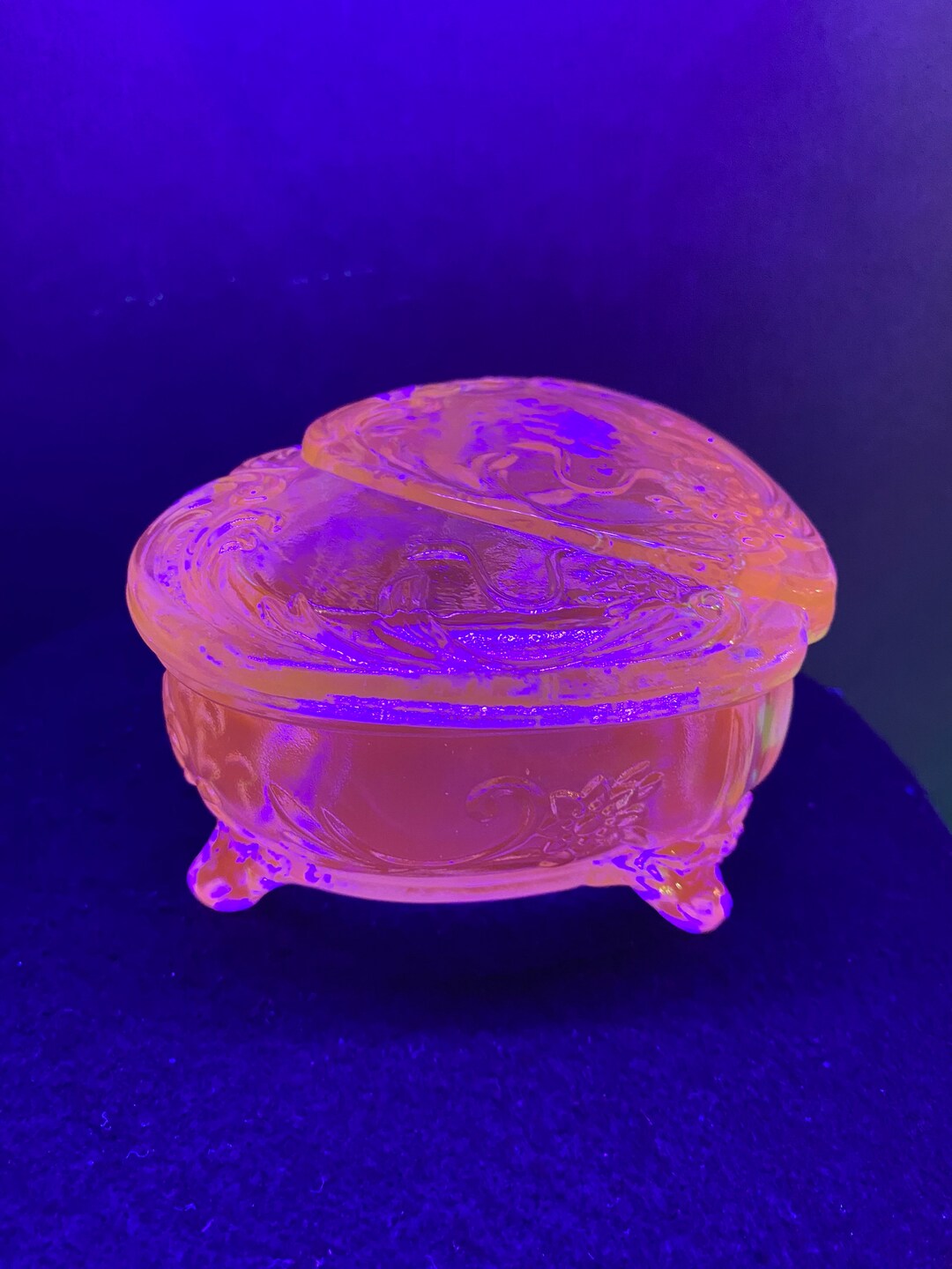 Blue Selenium Glass Heart Trinket Box Glows Great - Etsy