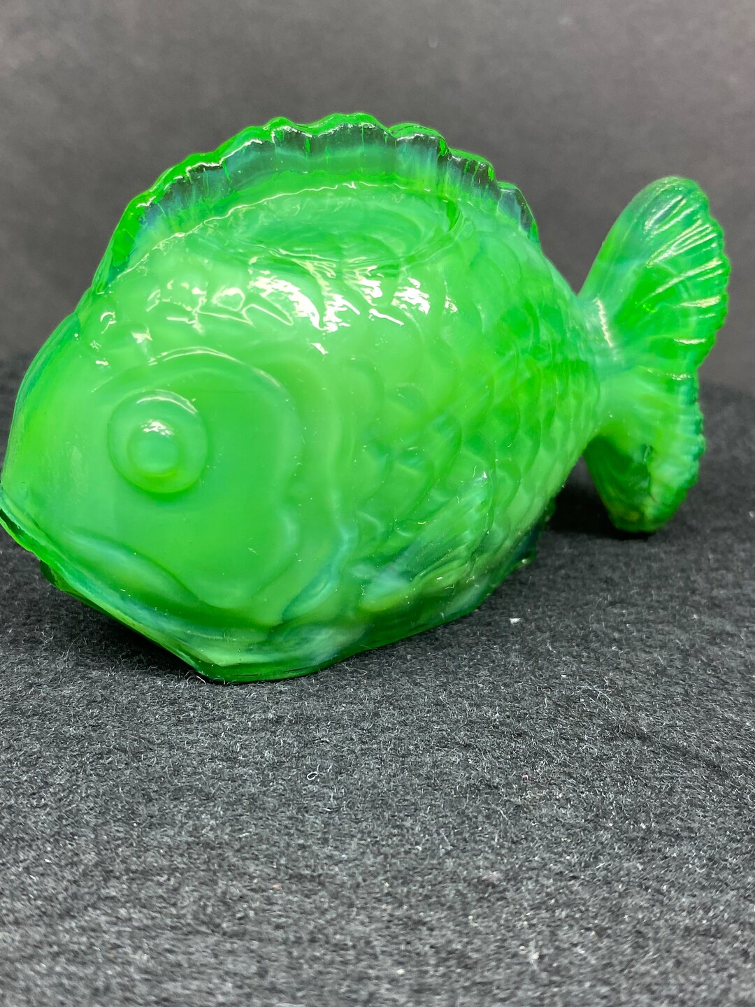 Jade Uranium Glass Chubby Fish Figure - Etsy