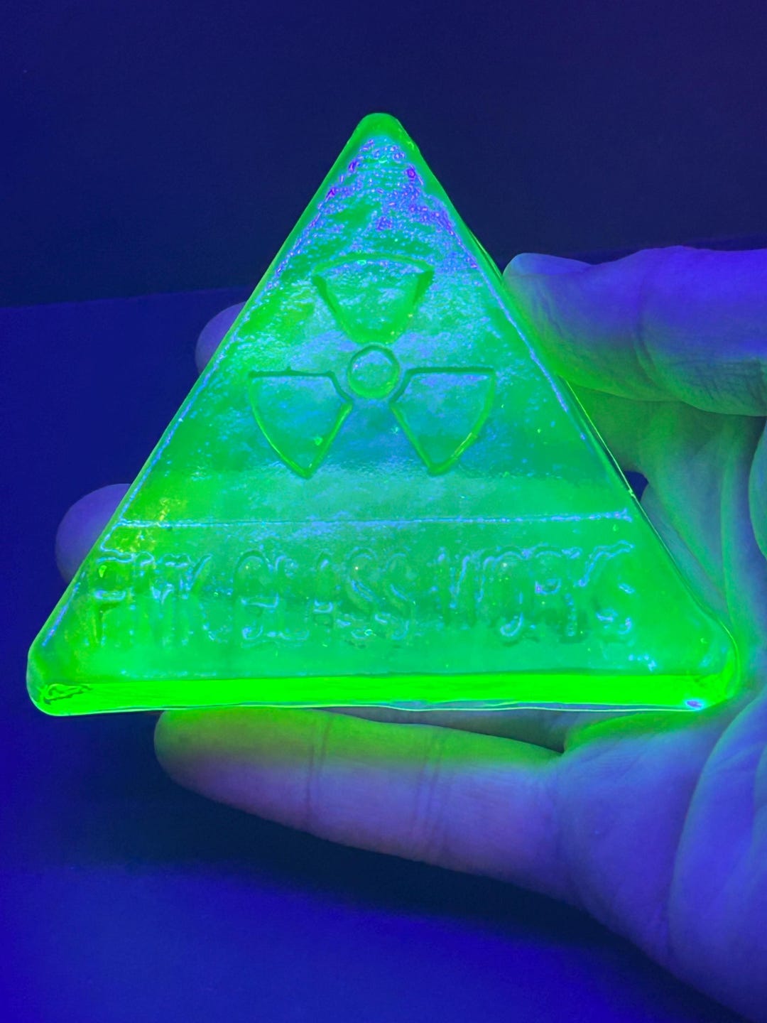 Uranium Glass Green Fink Glassworks Logo Radiation Triangle Bright Glow ...