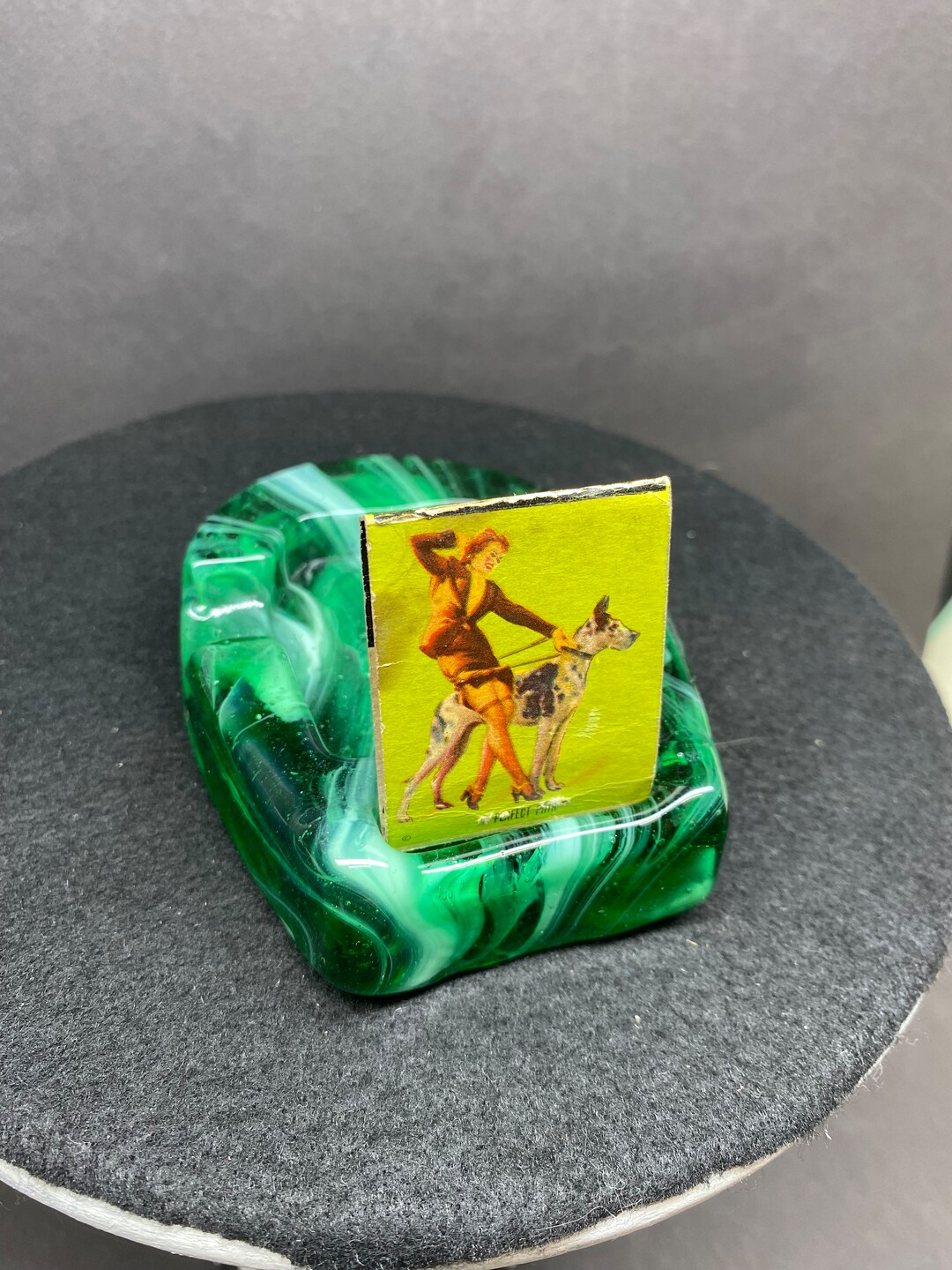 Art Deco Slag Glass Uranium Anti/smoking Skull Ashtray Match Holder ...