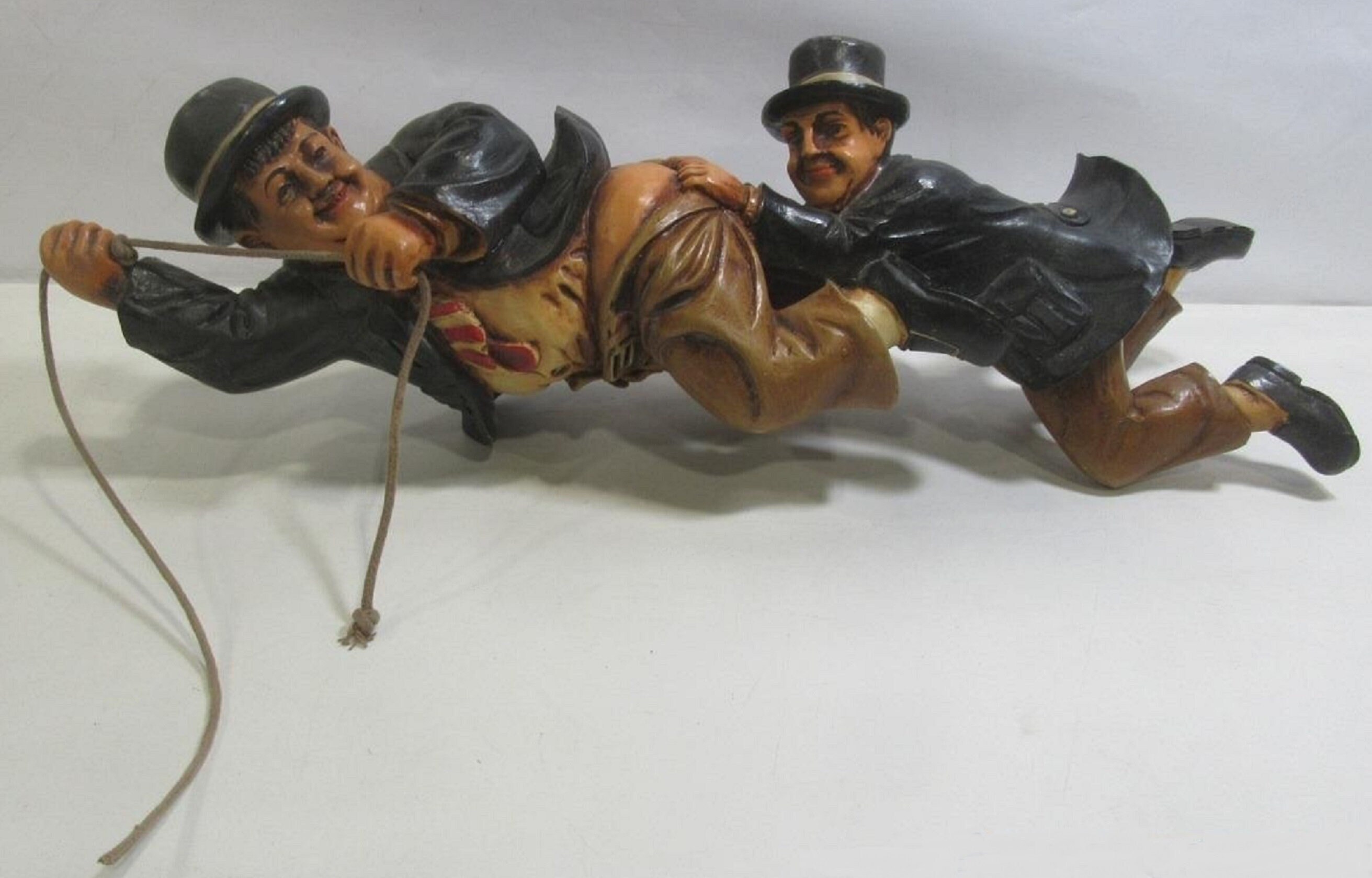 RARE Vintage 30 Laurel & Hardy Figurine Hanging Onto Rope. Resin ...