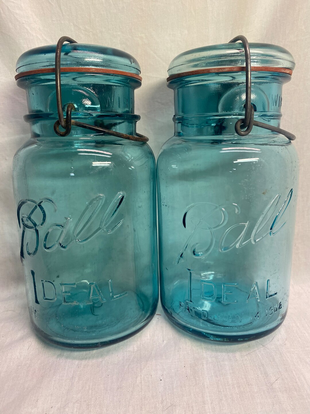 Set of 2 Quart Size Ball Blue 1908 Ideal Mason Jars With Lids and Jar ...
