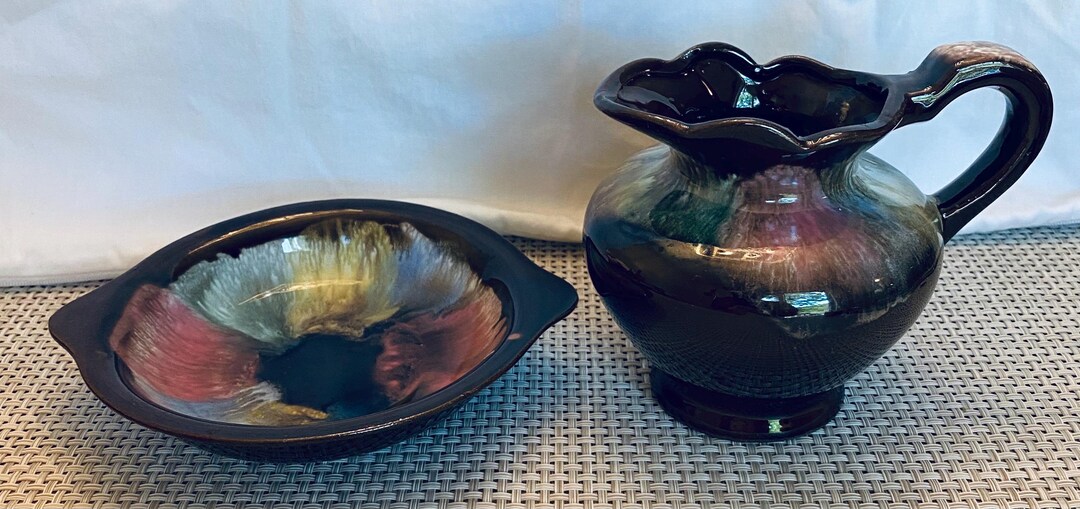 Vintage Tilso Japan Brown Drip Glaze Small Pitcher and Plate - Etsy