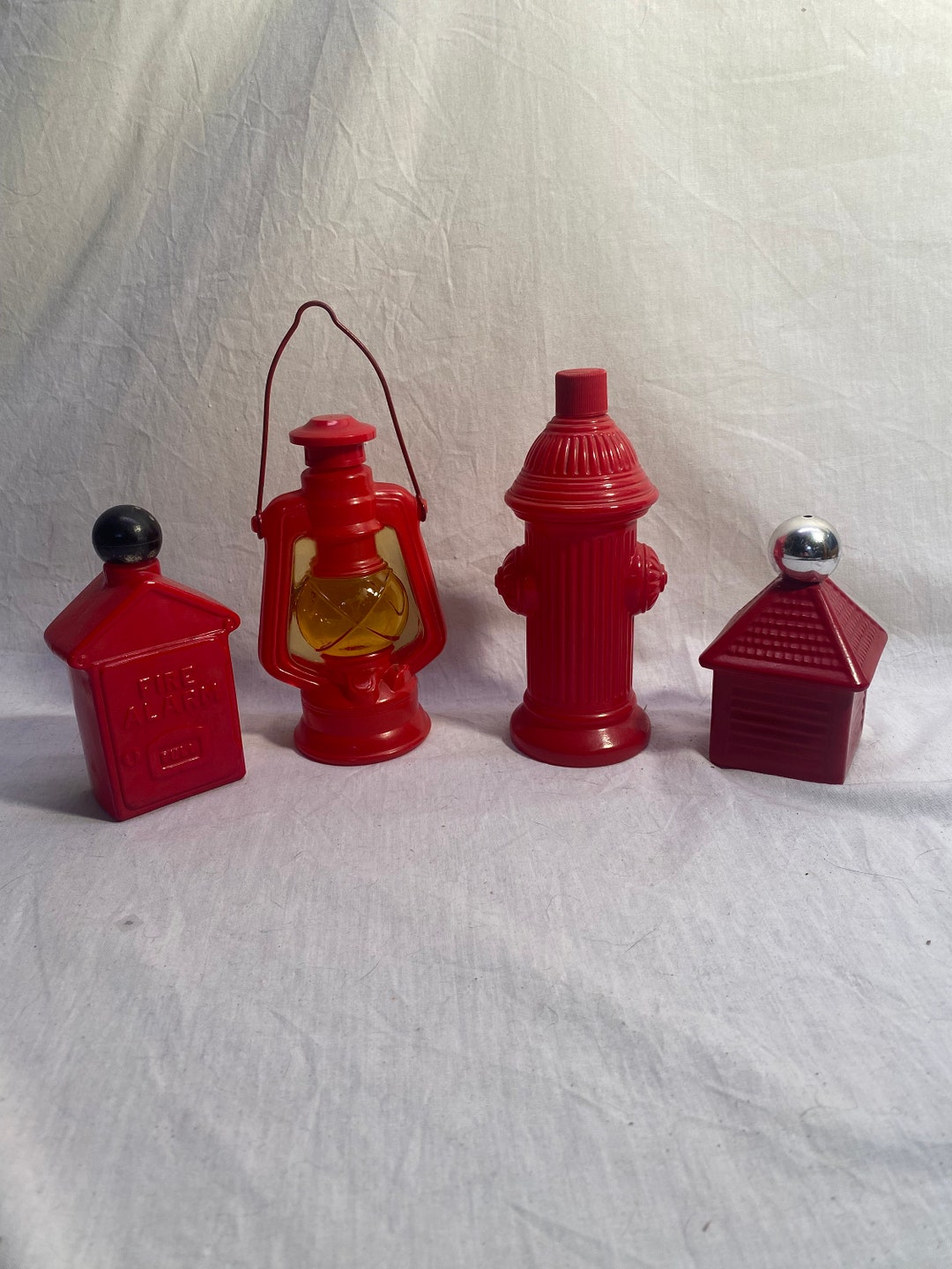 Vintage Avon Lot of 4 Red Bottles: Lantern, Fire Hydrant, Fire Alarm ...