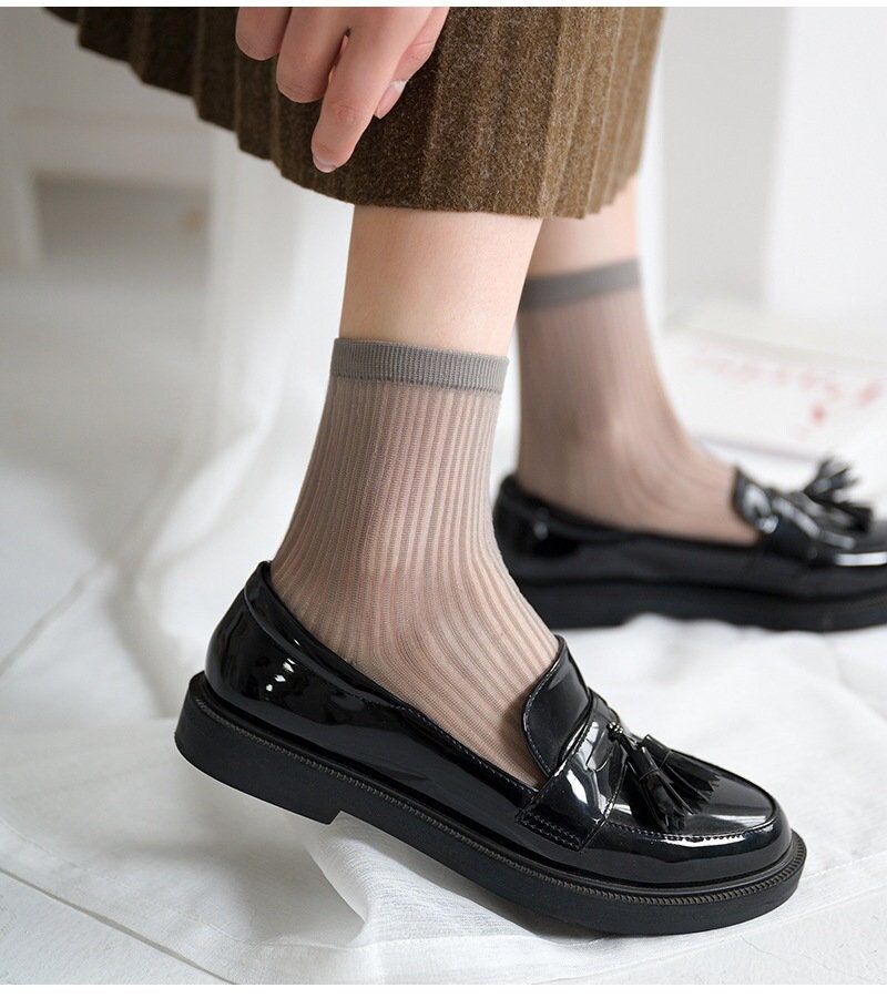 Stripe Sheer Crew Sock Transparent Ankle Socks Crystal - Etsy