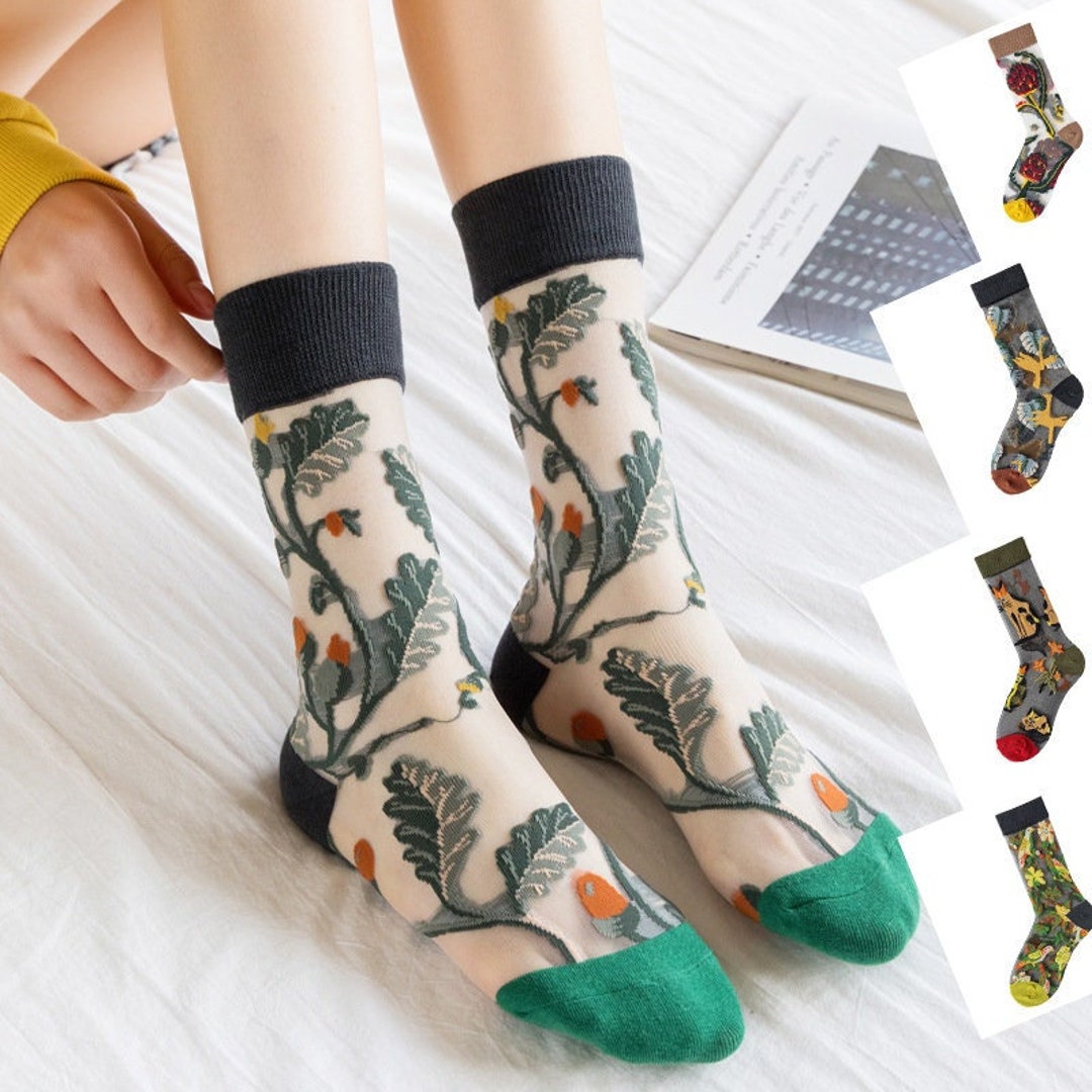 Sheer Crew Sock Women Transparent Socks Summer Socks Crystal Silk Socks ...