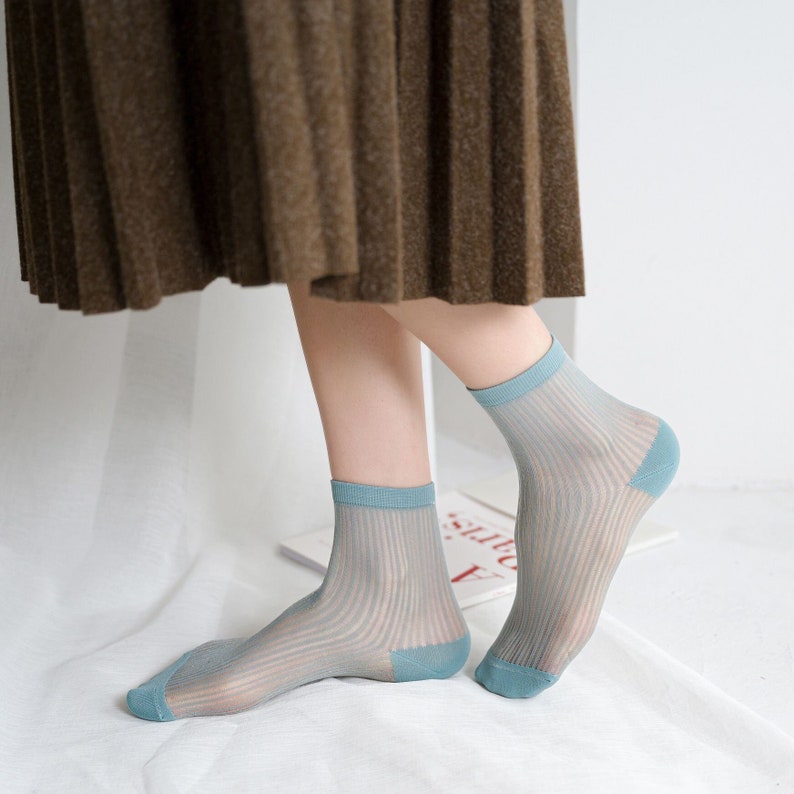 Stripe Sheer Crew Sock Transparent Ankle Socks Crystal - Etsy