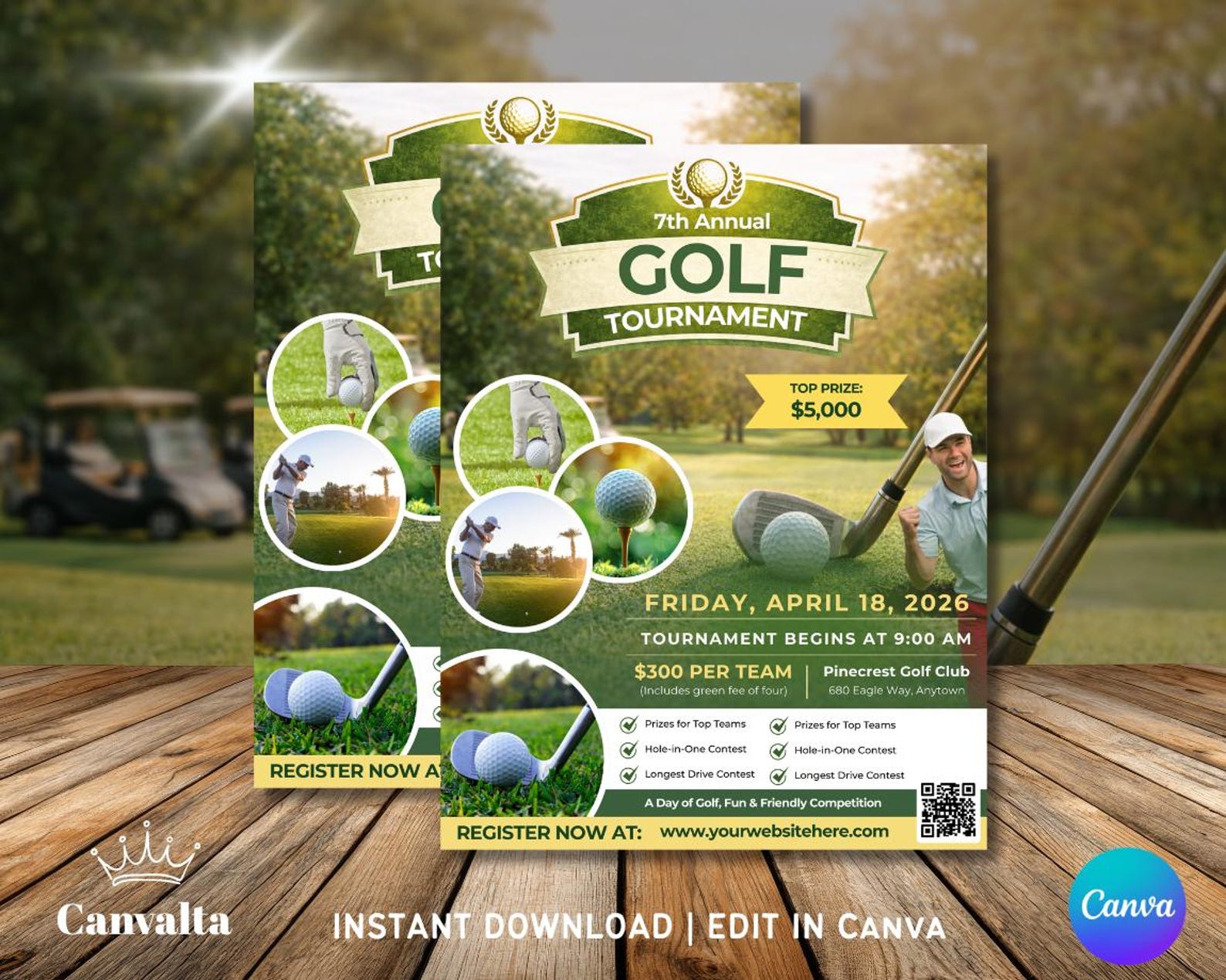 Editable Golf Tournament Flyer | Canva Template, Charity Event (8.5x11 ...