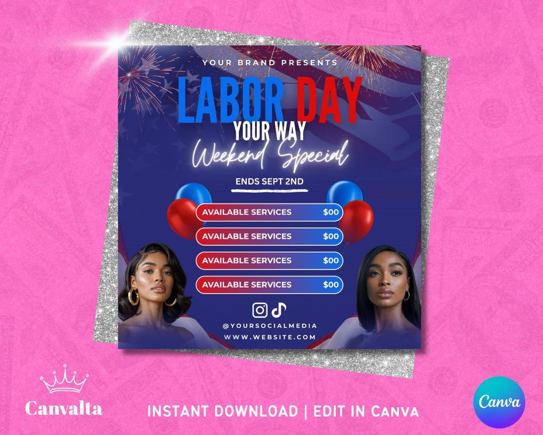 Labor Day Salon & Beauty Flyer Template: Editable Canva Promo (digital ...