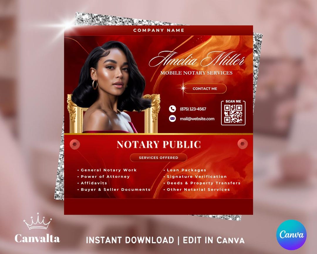 Red Marble Notary Services Flyer Template: Modern Red Design (DIY Canva ...