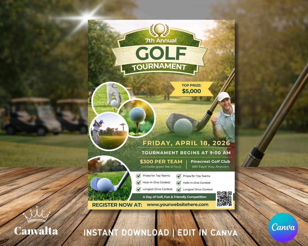 Editable Golf Tournament Flyer | Canva Template, Charity Event (8.5x11 ...