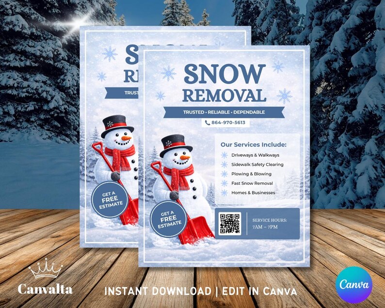 Snow Removal Services Flyer | Winter Business Template (canva Editable ...