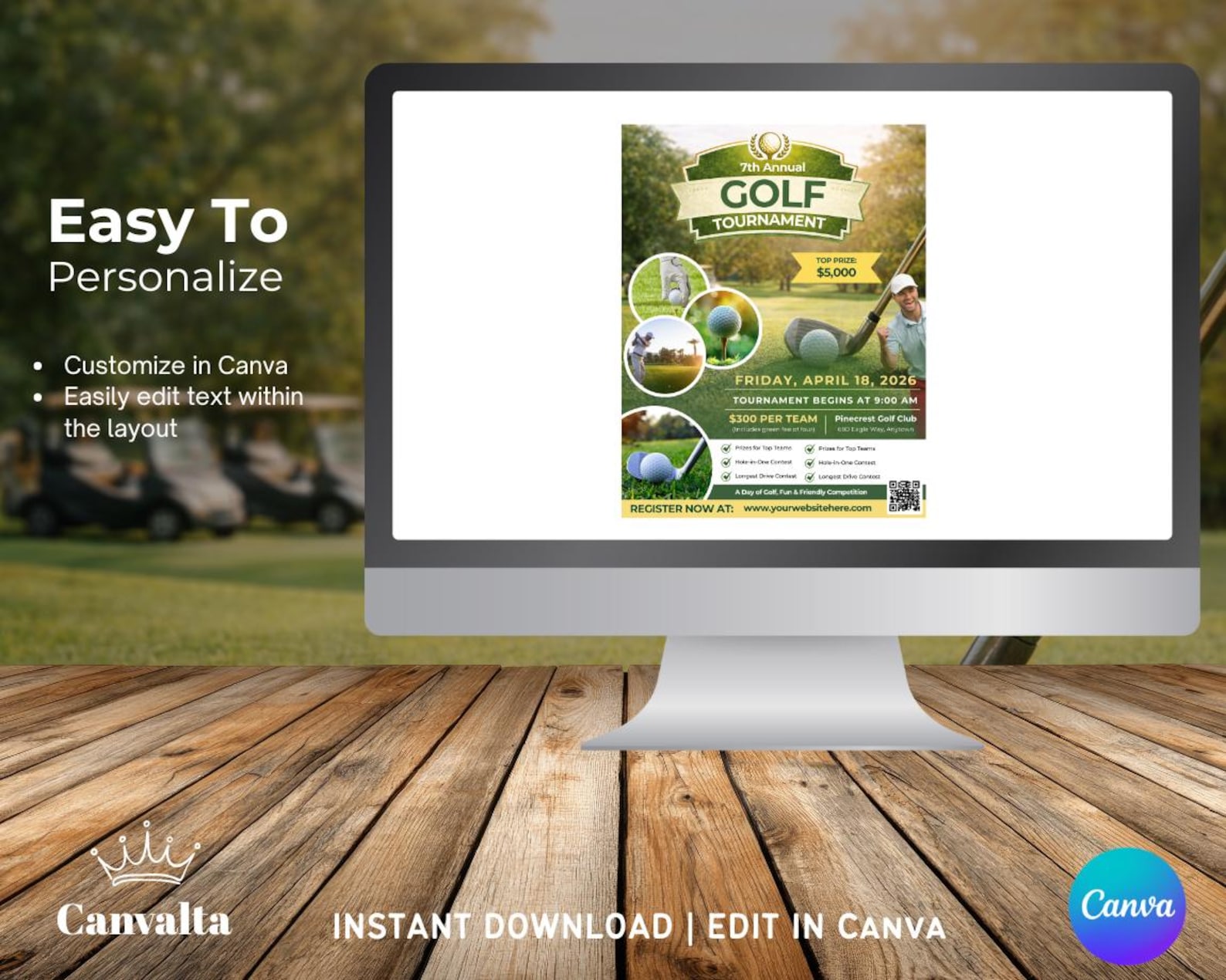 Editable Golf Tournament Flyer | Canva Template, Charity Event (8.5x11 ...