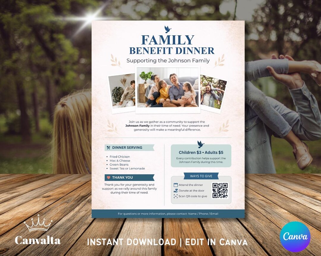 Editable Family Benefit Dinner Flyer | Fundraising Dinner Flyer | Community Event Flyer | Canva ...