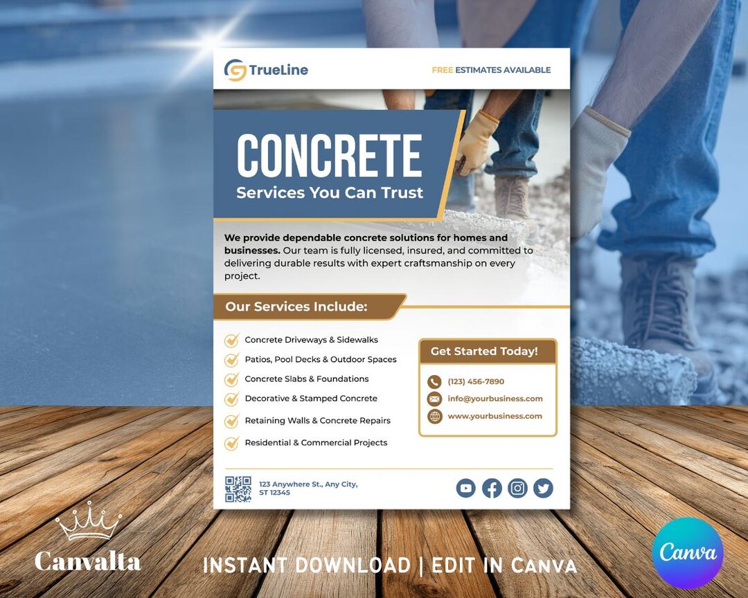 Editable Concrete Service Flyer | Concrete Contractor Business Template ...