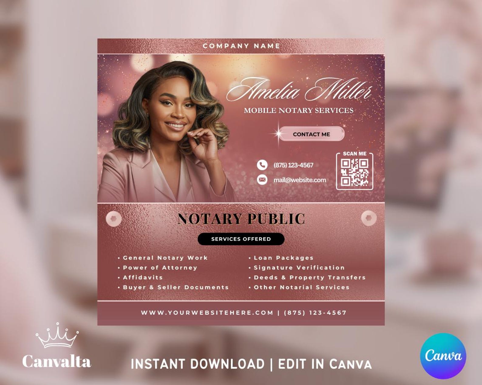 Rose Gold Notary Services Flyer Template: Modern Blue Design (DIY Canva ...