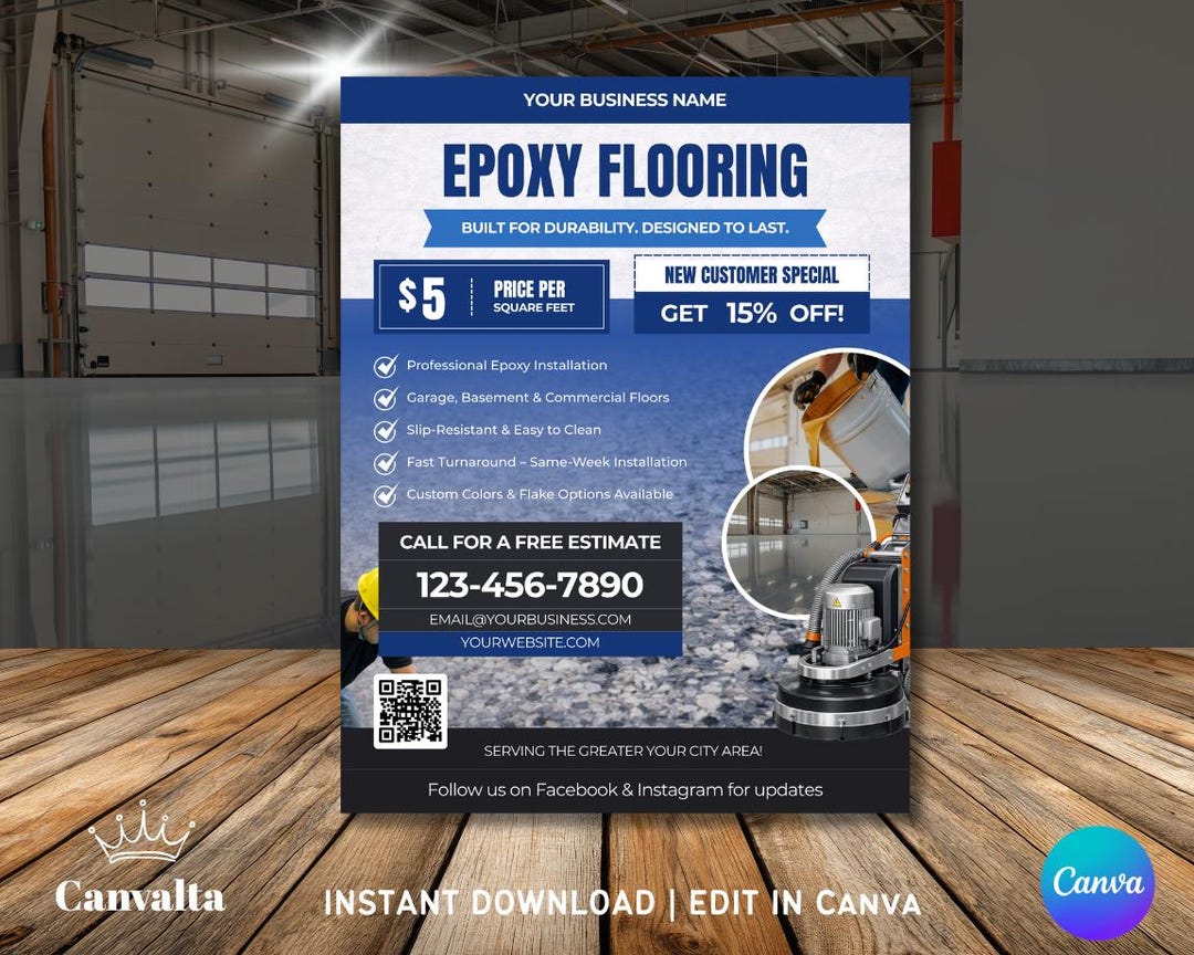 Epoxy Flooring Flyer Template | Commercial & Garage Services (canva ...