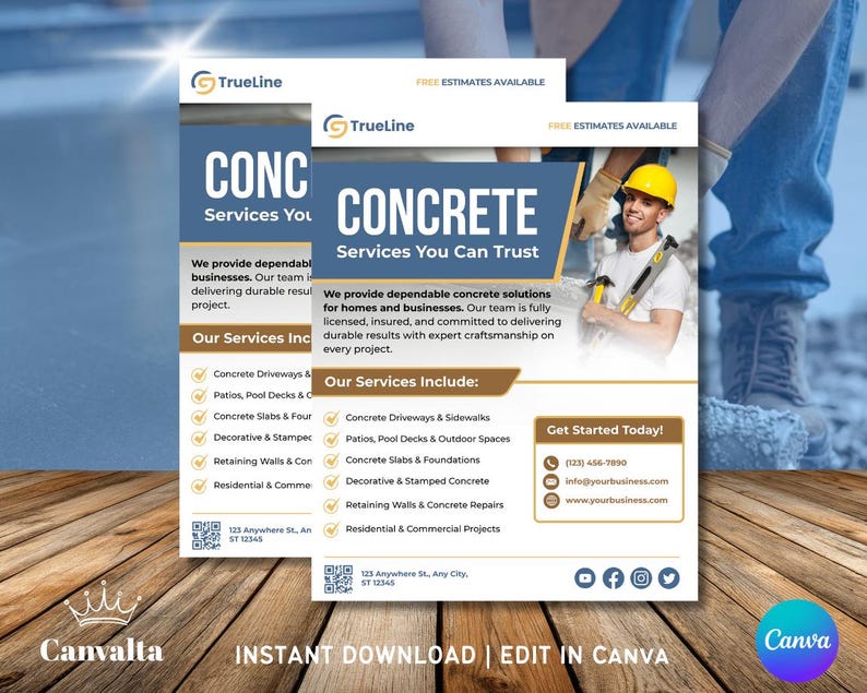 Editable Concrete Service Flyer | Concrete Contractor Business Template ...