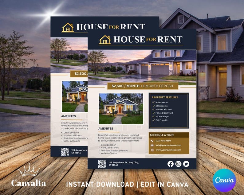 Editable House for Rent Flyer | Modern Real Estate Canva Template - Etsy