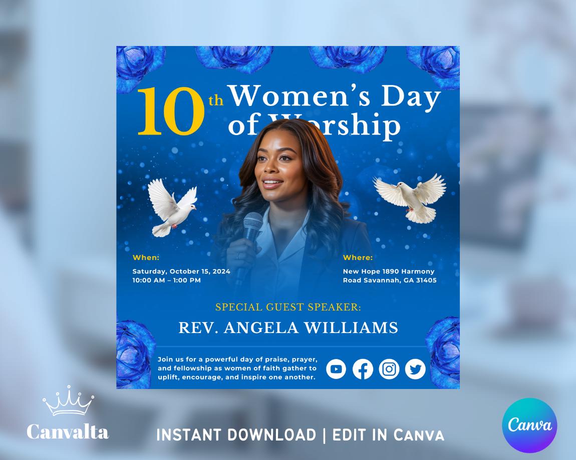 Elegant Blue Church Flyer Template: Women's Day of Worship (digital ...