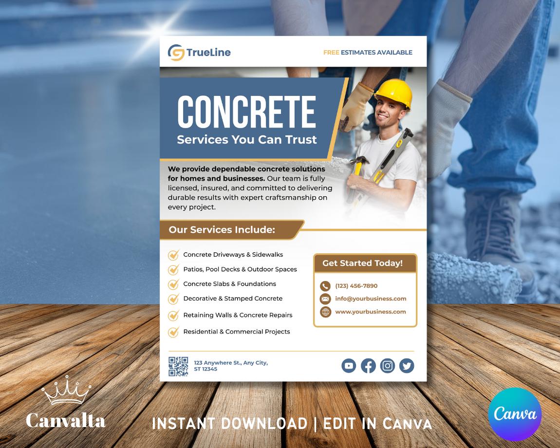 Editable Concrete Service Flyer | Concrete Contractor Business Template ...
