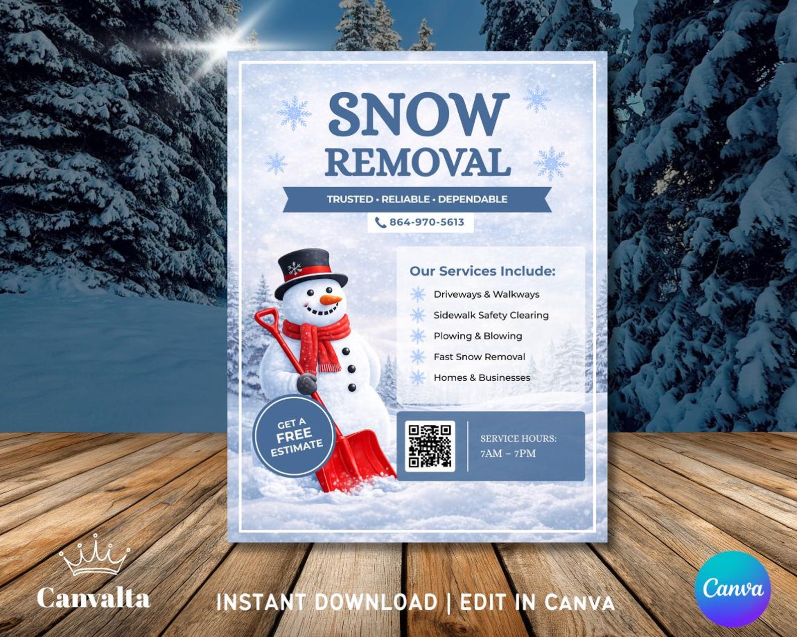 Snow Removal Services Flyer | Winter Business Template (canva Editable ...