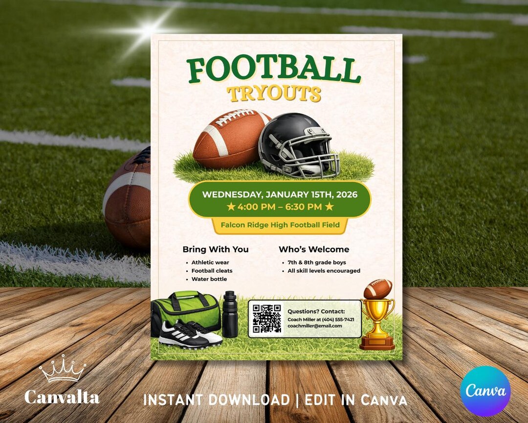 Football Tryouts Flyer | Football Tryout Flyer | School & Youth ...