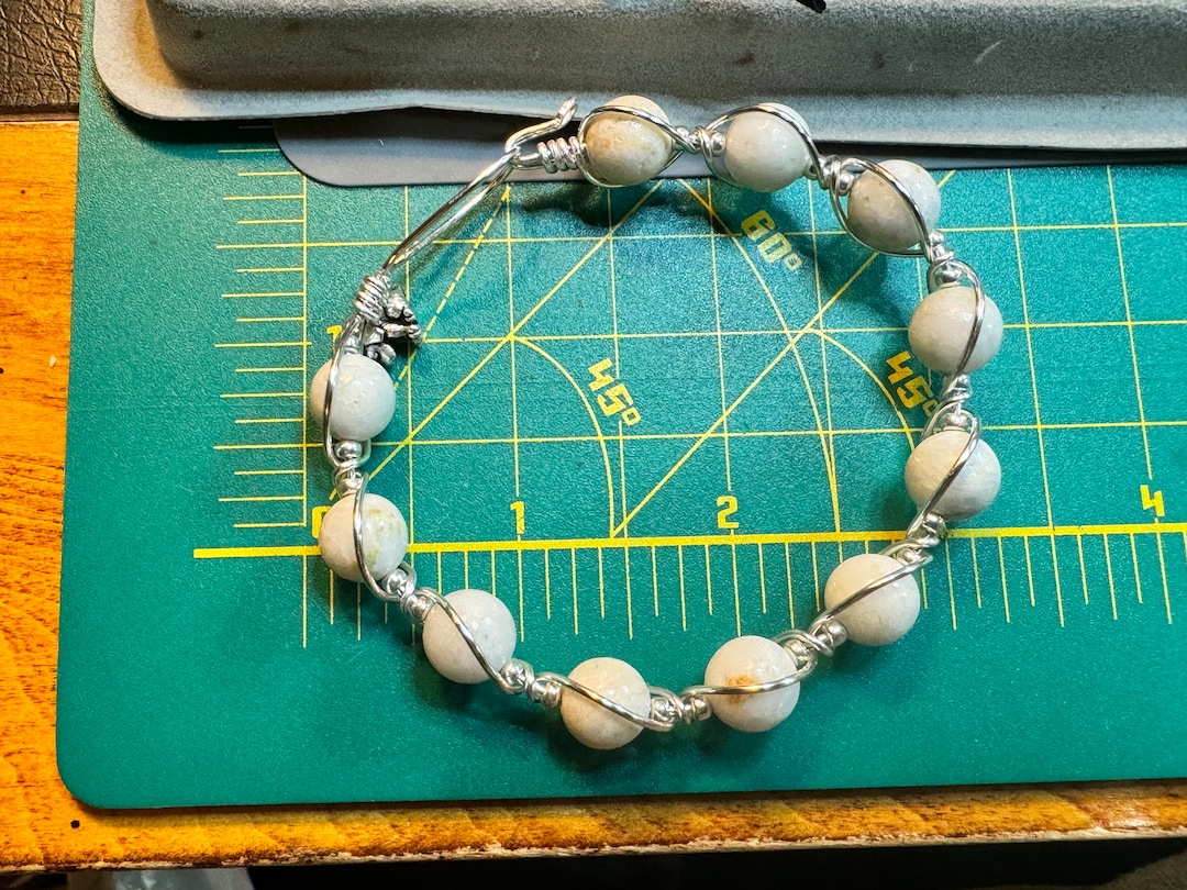 Fidget Bracelet-silver Wire-wrapped Bracelet With 8 Mm White Beads ...
