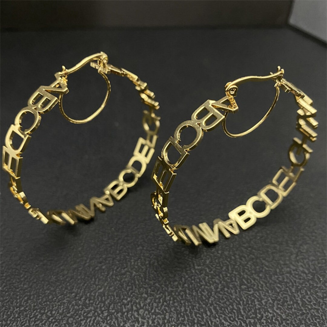Personalized Name Hoop Earrings: 18k Gold, Custom Jewelry (60mm) - Etsy