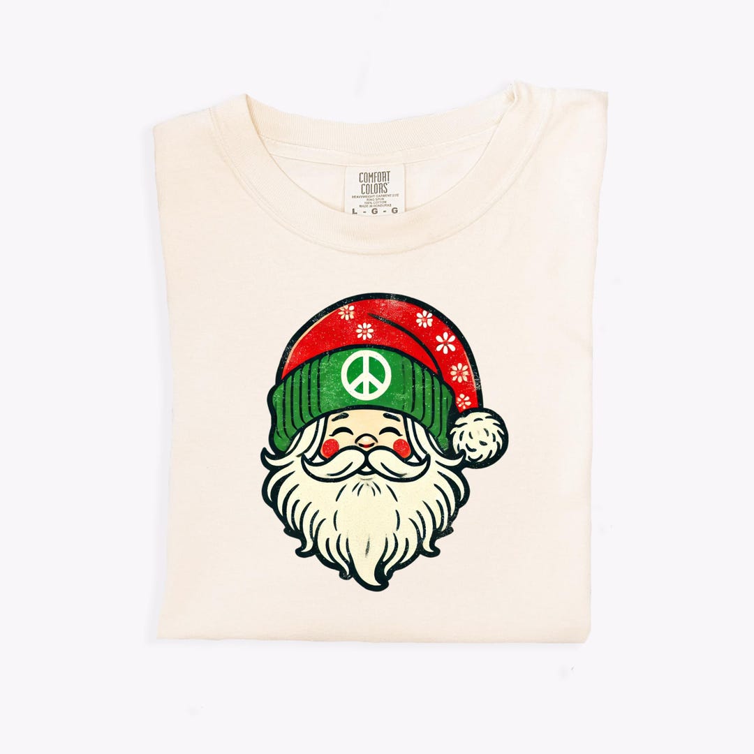 Retro Santa Peace Tshirt, Santa Christmas Shirt, Hippie Peace Santa Tee ...