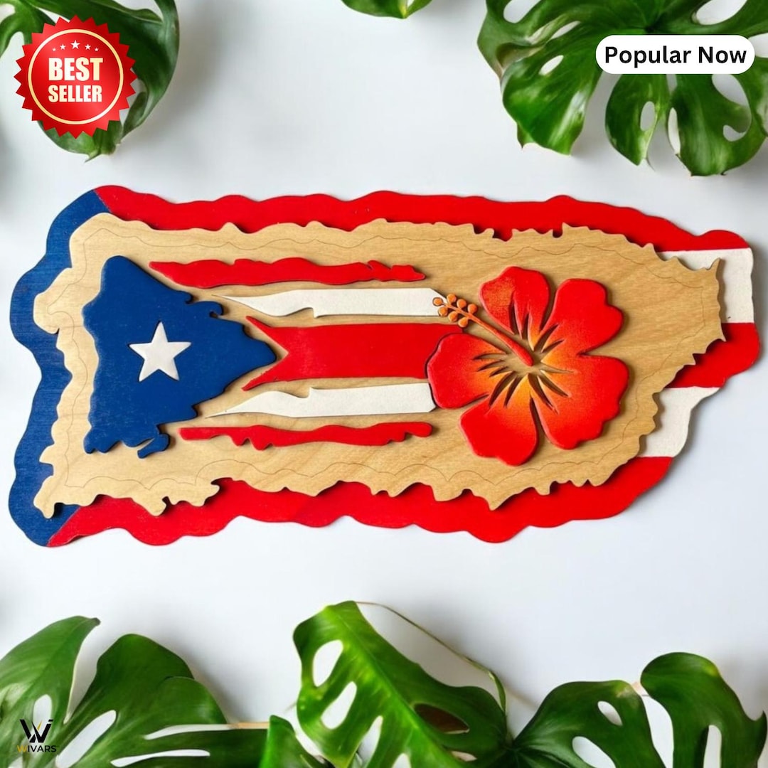 Map of Puerto Rico With Flor De Maga - Etsy