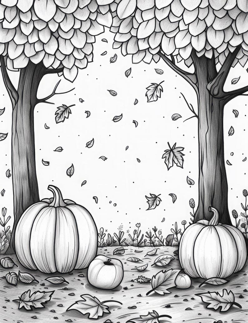 Four Full Page Printable Fall and Thanksgiving Coloring Pages. Cute ...