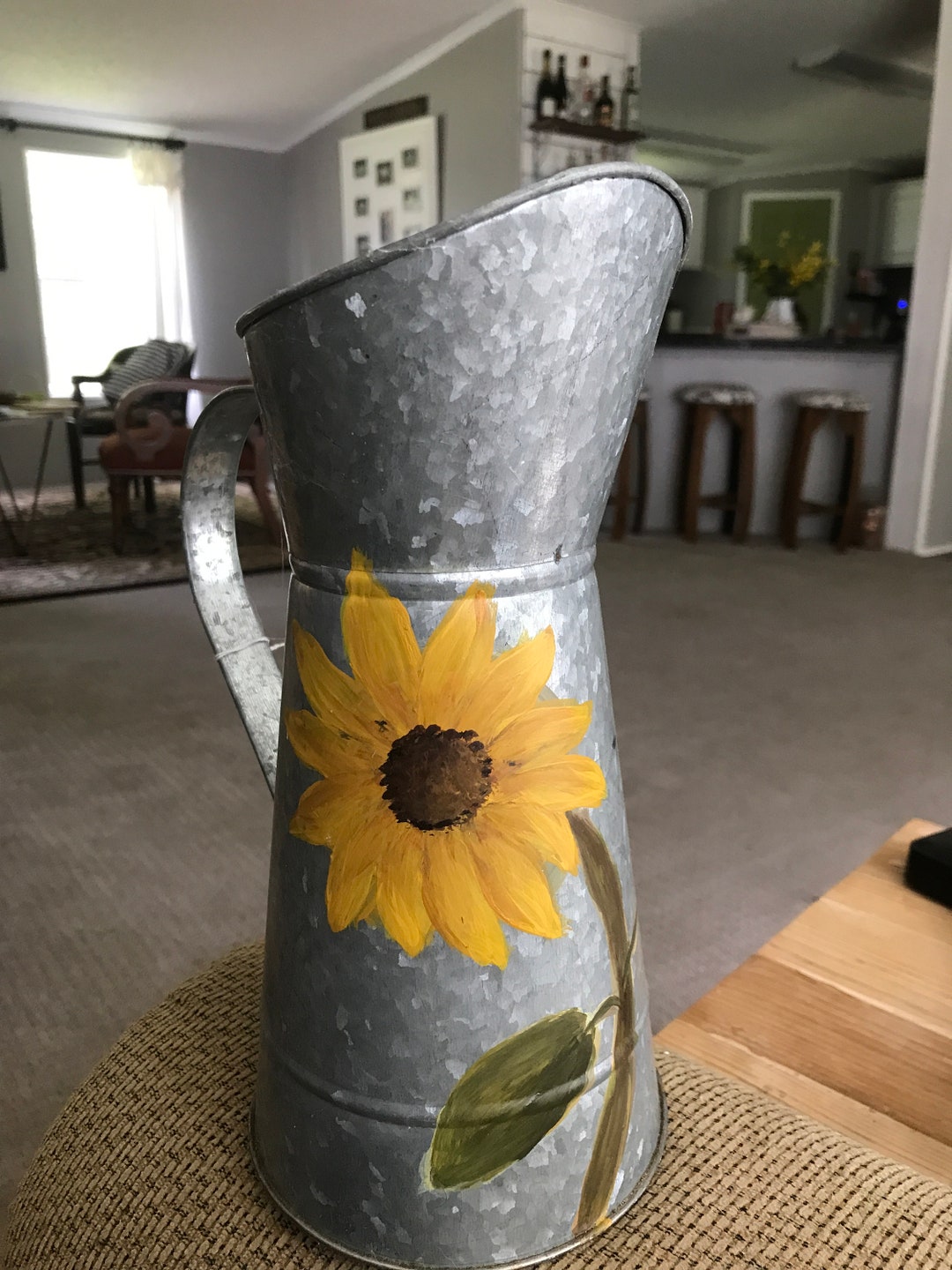 Pitcher With a Hand Painted Sunflower, Sunflower Pitcher, Flower Vase ...