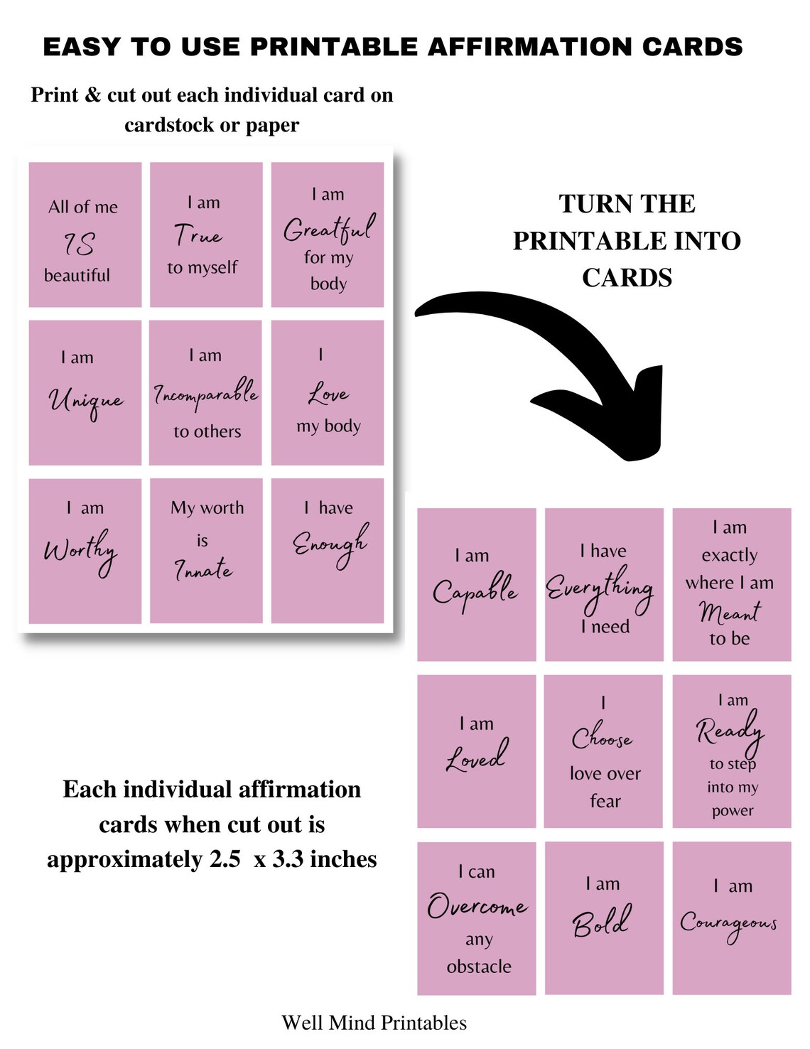 Positive Affirmation Card Deck, Vision Board Printables, Cards for Law ...