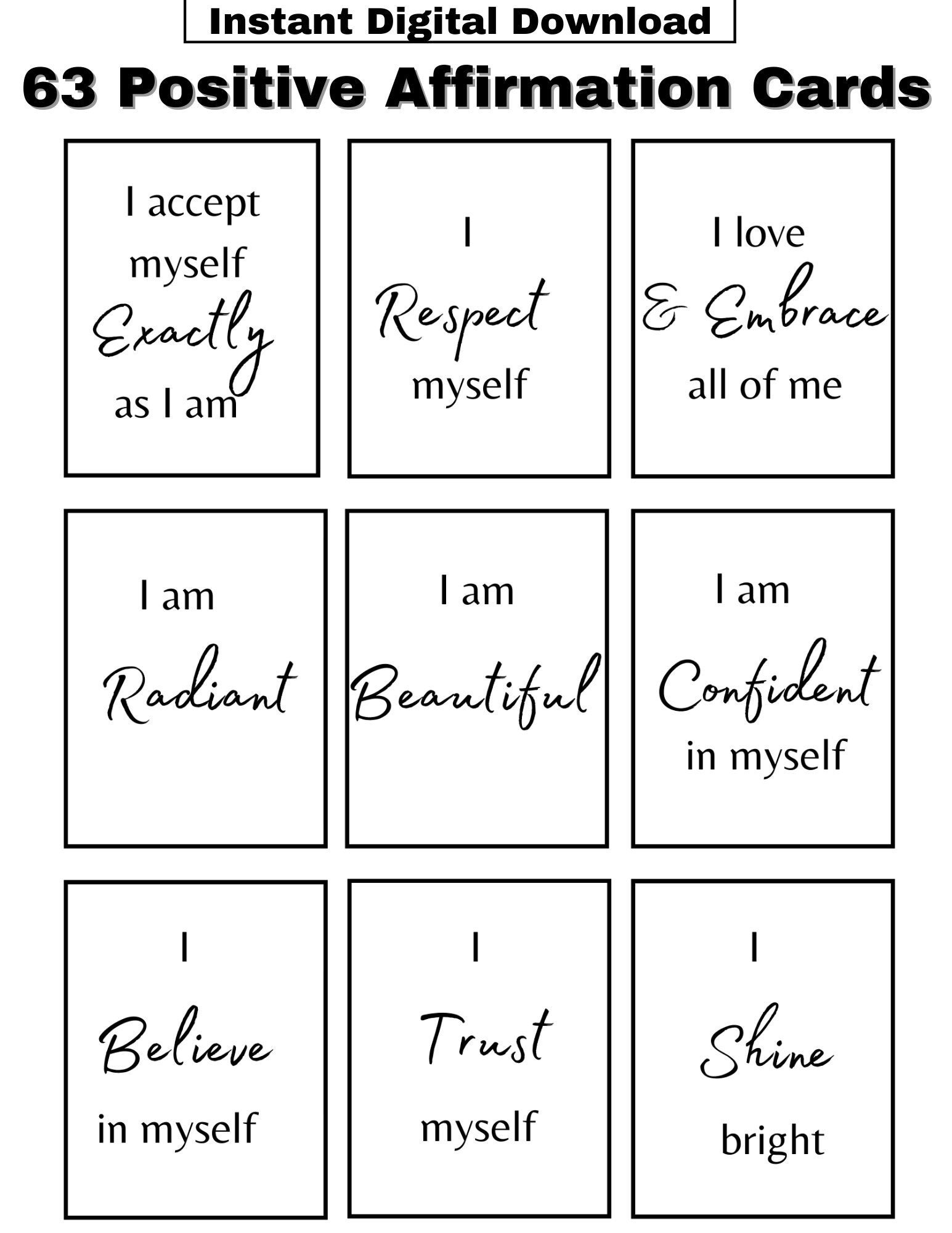Positive Affirmation Card Deck Vision Board Printables Cards For Law