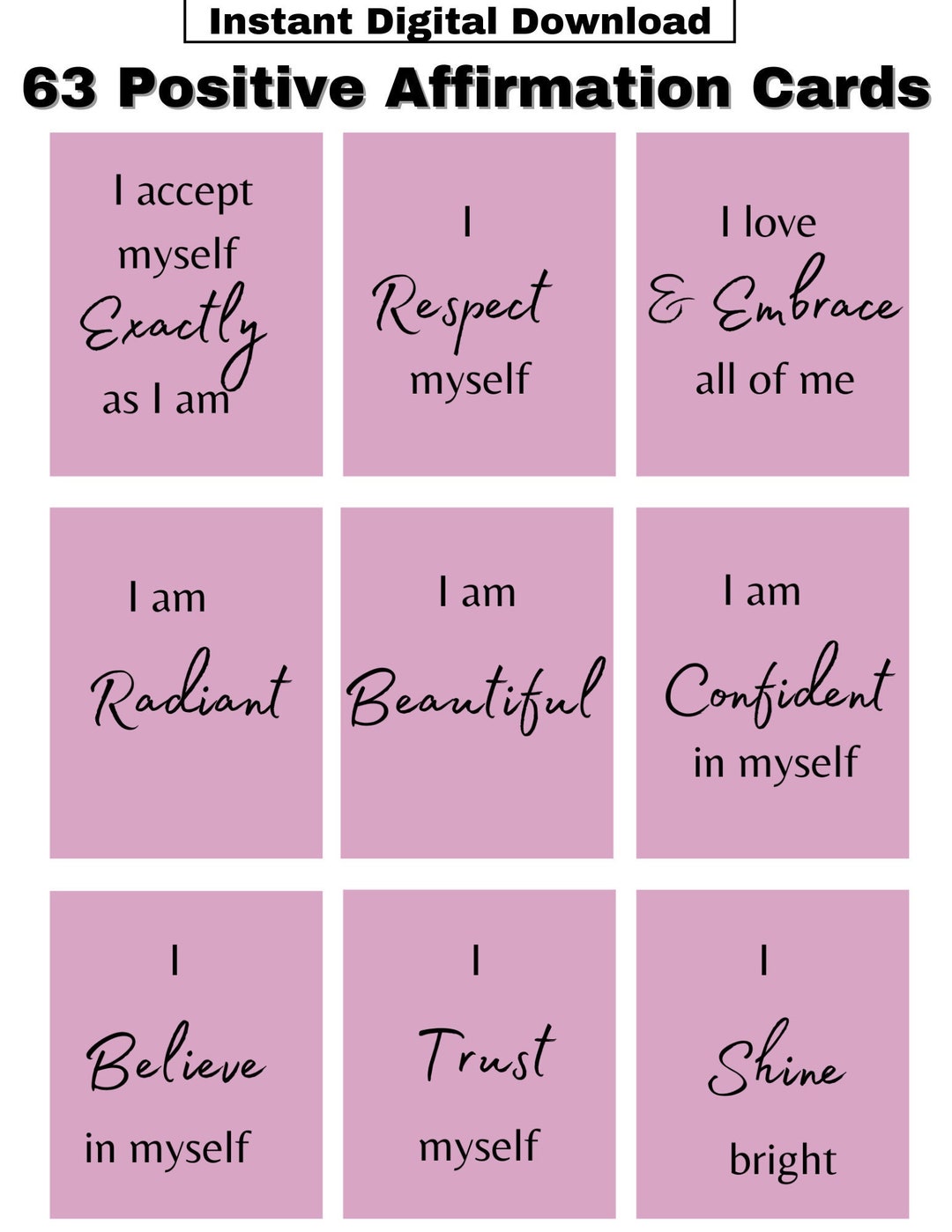 Positive Affirmation Card Deck, Vision Board Printables, Cards for Law ...